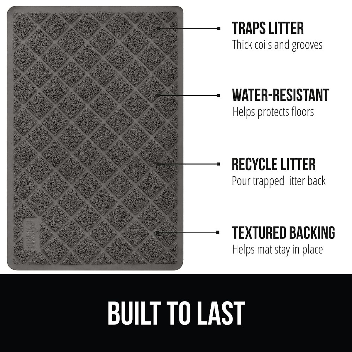 The Original Gorilla Grip Water Resistant Cat Litter Box Trapping Mat 35x23, Easy Clean, Textured Backing, Traps Mess, Cleaner Floors, Less Waste, Stays in Place for Cats, Soft on Paws, Charcoal
