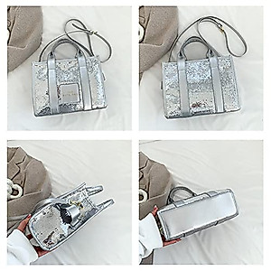 JQWSVE The Tote Bag for Women - Sequins Leather Tote Purse Designer Handbag Luxury Shoulder Crossbody Bag for Office Travel