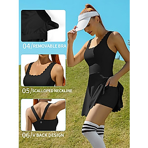 ATTRACO Women's Workout Dress with Shorts Pockets Golf Skirt Sport Exercise Outfits Black M