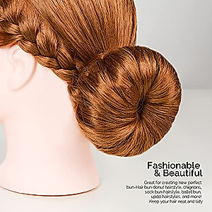 FANDAMEI Hair Donut Bun Makers Set - 4 Dark Brown & 4 Beige (2 Extra-Large, 2 Large, 2 Medium, 2 Small), 5 Elastic Bands, 20 Hair Pins