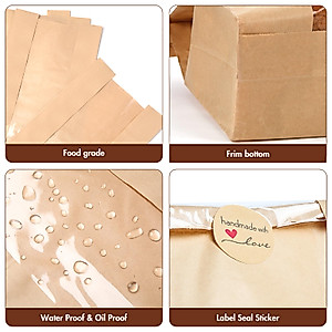 Bewinnd 100 Pack Bread Bags for Homemade Bread,Sourdough Kraft Paper Bread Bag with Clear Front Window,Bread Storage for Baked Goods Label Seal Sticker Included(14'' X 8.3'' X 3.5'')