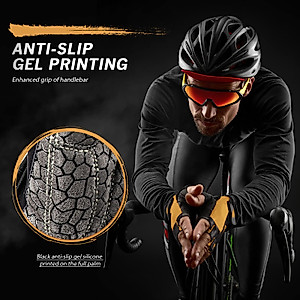 HTZPLOO Bike Gloves Cycling Gloves Biking Gloves Half Finger Bicycle Gloves for Men Women with Anti-Slip Shock-Absorbing Pad,Light Weight Mountain Bike Gloves (Black&glod, Large)