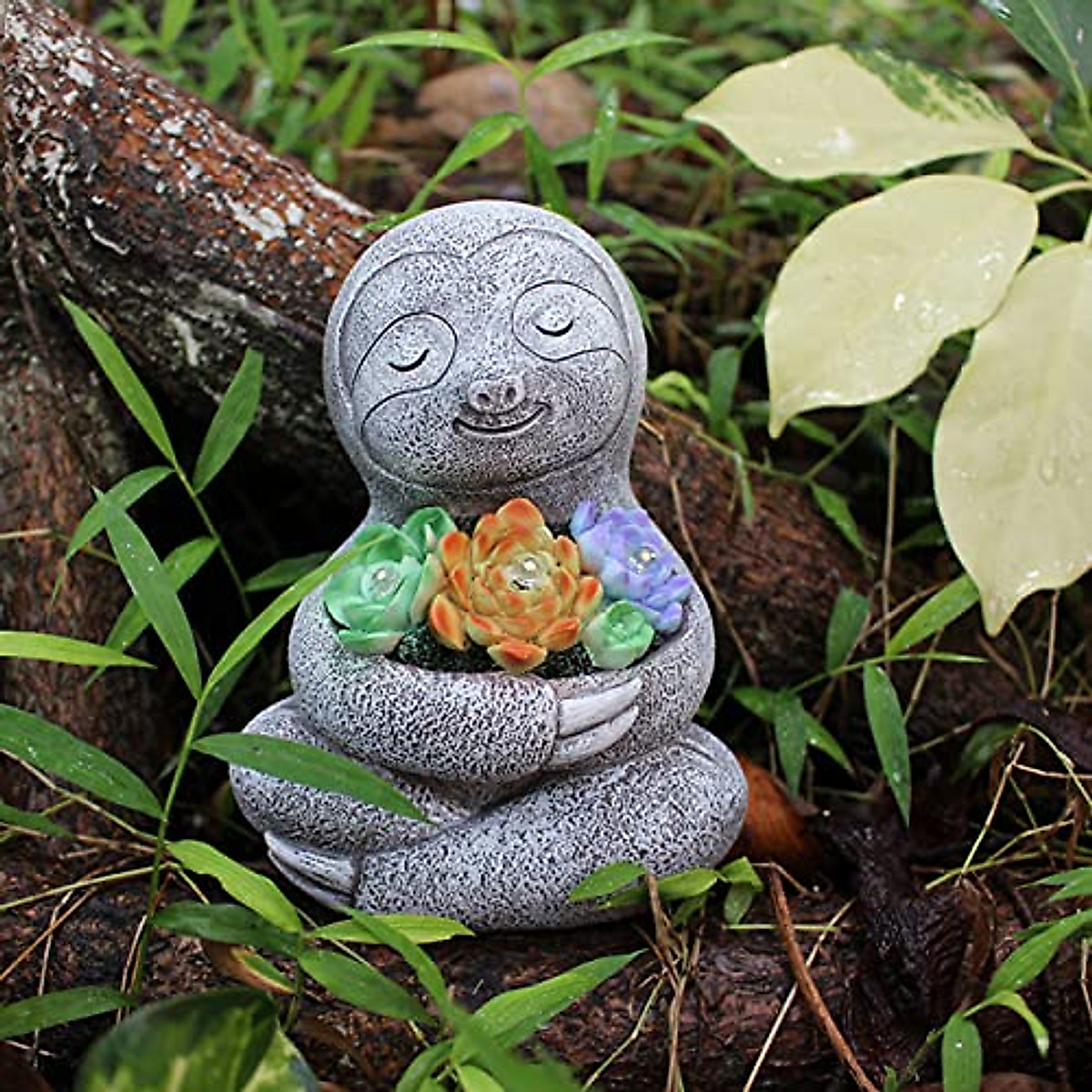 gazechimp Garden Statue Solar Lights Sloth Succulent Shape for Courtyard Patio Pathway Outdoor