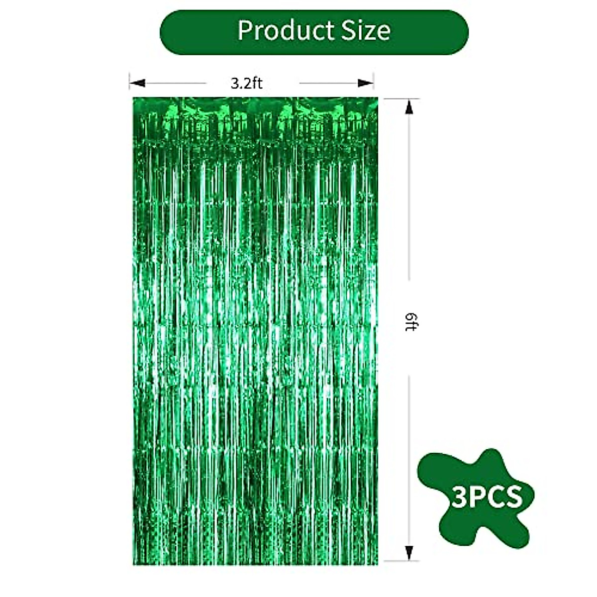 3Pcs Green Metallic Tinsel Foil Fringe Curtains,3.28ft x 6.56ft Green Photo Booth Backdrop Streamer Curtain,Photo Booth Props,Ideal for Bachelorette,Birthday,Christmas,New Year Party Decorations