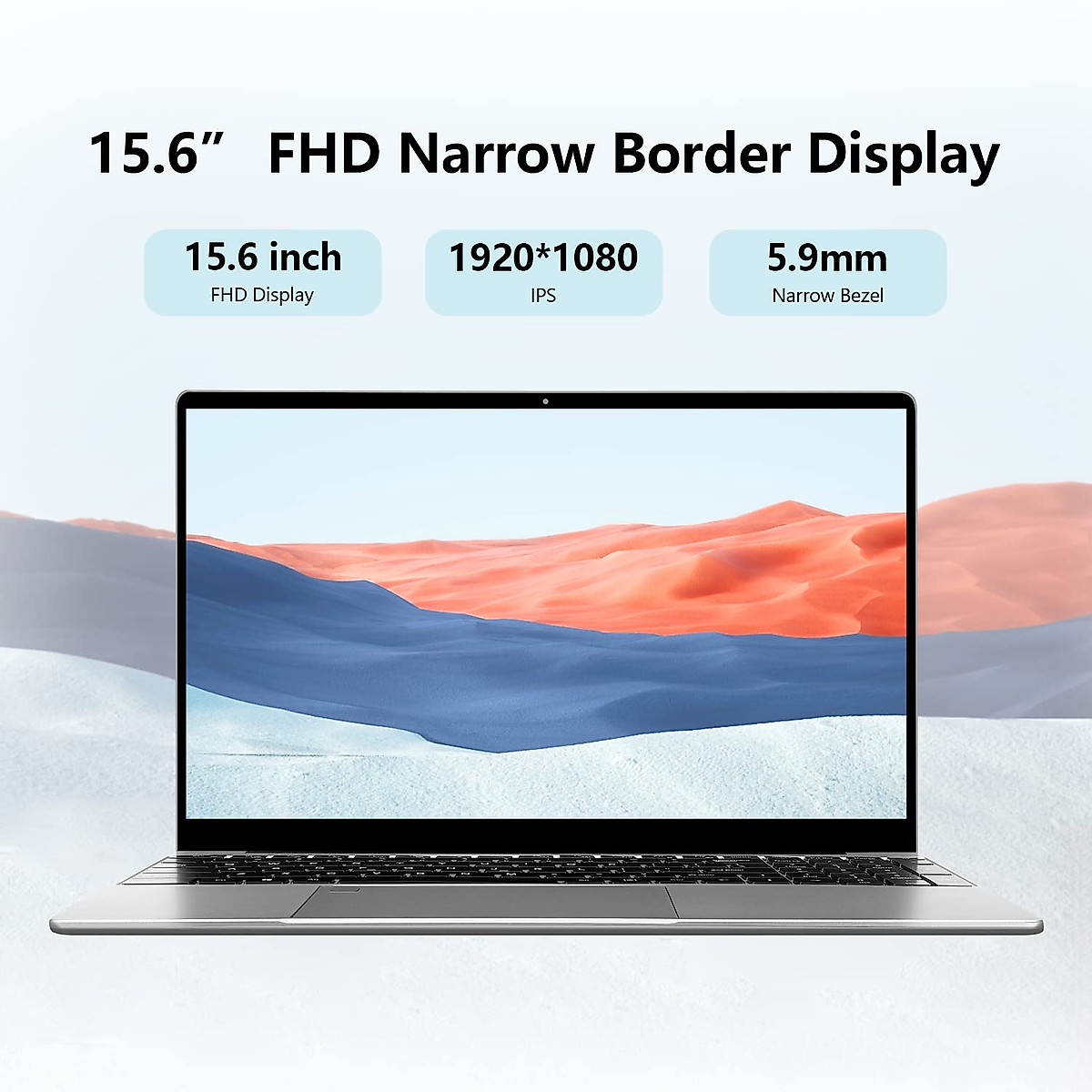 VGKE B15 Windows 10 Laptop, 15.6 inches Full HD 1920*1080 IPS 100% sRGB Display, Intel J4125 Quad-Core, 12GB LPDDR4, 256GB SSD, Expandable 1TB, 4K, WiFi, BT4.0 (Silver)