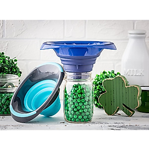 Kitchen Canning Funnel – Collapsible Silicone Food Funnel for Wide Mouth and Regular Mason Jars – Flexible Use for Coffee, Liquid, Jam, Cooking, Baking, Crafts - Teal/Gray