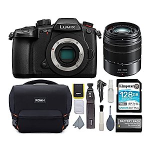 Panasonic LUMIX GH5 II Mirrorless Camera (Body Only) with Panasonic 45-150mm Lens, Koah Roebling Camera Bag Kit, Kingston 128GB SD Card, and Battery Bundle (5 Items)