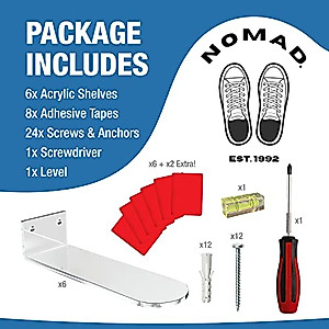 Import Nomad Unbound Shoe Shelves for Wall Floating Shelves (6 Pack) - Clear Floating Shoe Display Shoe Shelves for Wall - Two Install Methods, Durable & Strong.