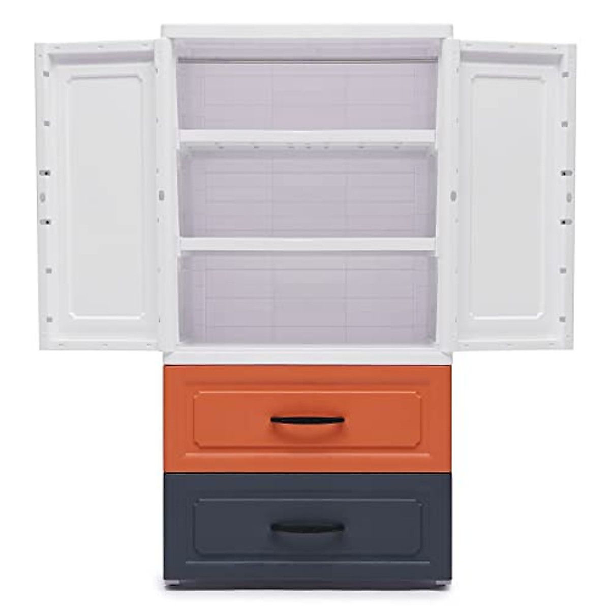 Gdrasuya10 Plastic Drawers Dresser with 2 Drawers and 1 Large Cabinet, 22.4" L x 15.7" D x 43.3" H Plastic Tower Closet Organizer with Wheels Suitable for Apartments Condos and Dorm Rooms