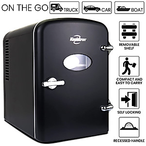 Koolatron Retro Portable Mini Fridge 4 Liter/6 Can AC/DC Thermoelectric Cooler for Skincare, Cosmetics, Medications, Dorm, Home, Room and Travel (Black)