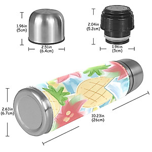 Stainless Steel Leather Vacuum Insulated Mug Pineapple Thermos Water Bottle for Hot and Cold Drinks Kids Adults 16 Oz