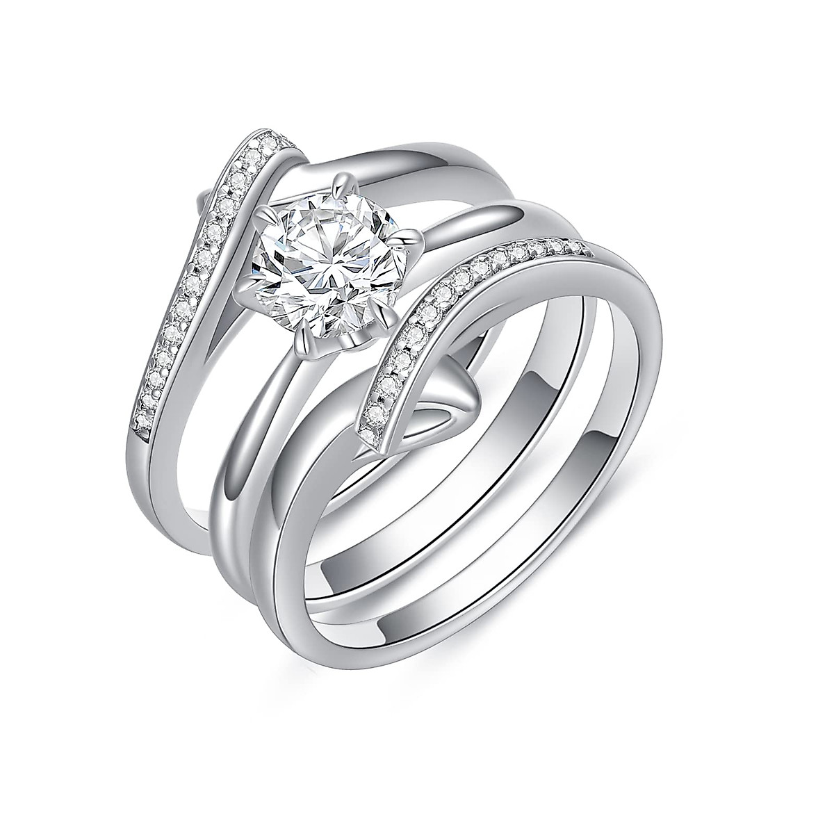 Engagement Ring for Women Bridal Sets 1 ct Round Moissanite engagement ring set wedding ring set size4