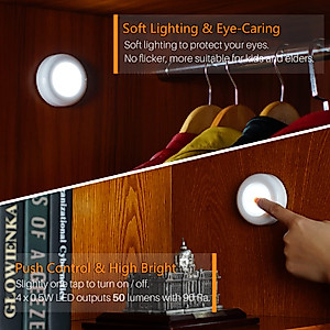 STAR-SPANGLED Push Tap Light, 2.8” Mini Night Touch LED Puck Lamp, Portable Under Cabinet Lighting AAA Battery Operated Powered, DIY Stick On Lights for Closet, Counter, Kitchen, Cool White, 5 Pack