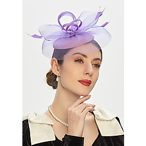 Cizoe Tea Party Fascinator Kentucky Derby Hat Fascinator Pillbox Hat Headband for Cocktail(A-purple