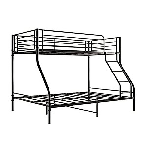 Tensun Heavy-Duty Twin-Over-Full Bunk Bed, Metal Bunk Bed with Inclined Ladder and Full-Length Guardrail for Bedrooms, Dorms, for Boys/Girls, Kids, Teens and Adults, Easy Assembly, Black