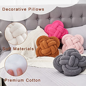Xiashrk Knot Pillow Ball, 12" Soft Decorative Throw Pillows for Couch Bed, Ivory White Knotted Plush Throw Pillow Handmade Square Cushion Home Couch Decor Pillows for Living room