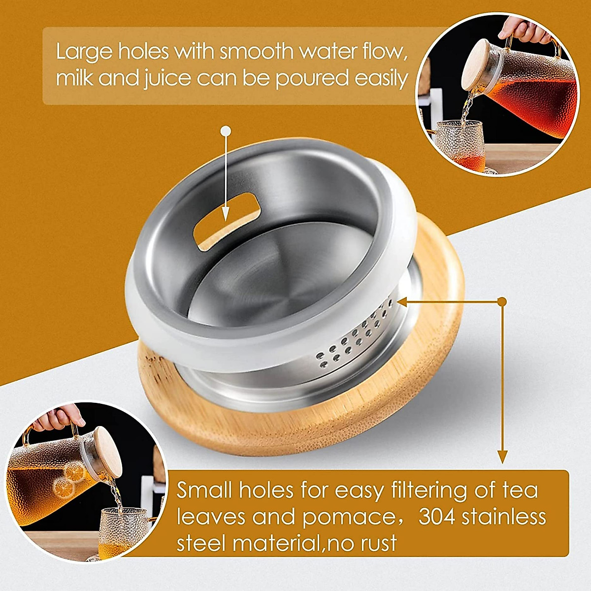 Glass Pitcher with Lid with 2 Cups, Durable 0.52 Gal Glass Pitcher with Handle with 2 Glass Cups, Water Carafe with Cups Teapot Set Gift for Hot/Cold Beverage, Juice or Tea