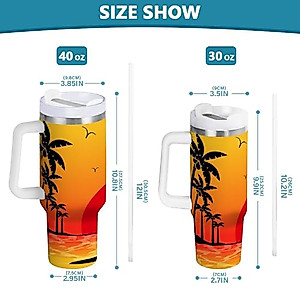 DIGTIA Stainless Steel Insulated Tumbler w/Handle & Straw, Sunset Trees Double Wall Vacuum Travel Coffee Mug Cup w/Lid, Leak-Proof Sports Seabirds Water Bottle,40oz