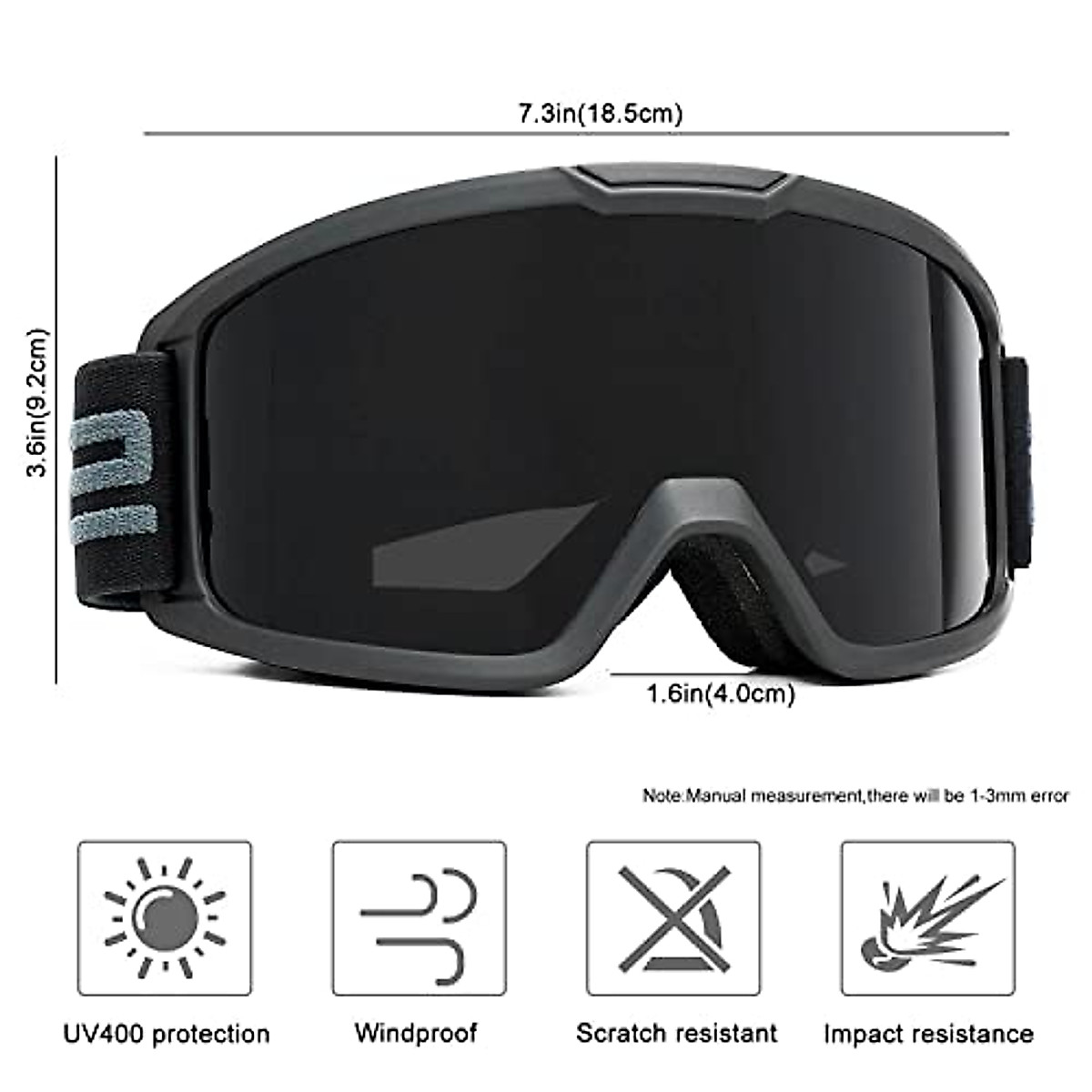 SPOSUNE Motorcycle ATV Goggles with Dual Lens Soft foam, Anti-fog Ski Goggle for Men Women Dirt Bike Off Road Motocross