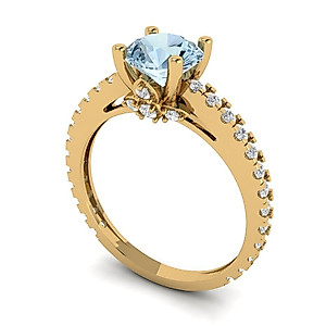 Clara Pucci 1.48ct Round Cut cathedral Solitaire Sky Blue Topaz Designer Wedding Bridal art deco Anniversary Ring 14k Yellow Gold 11
