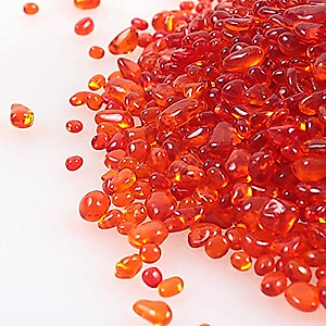 Reflective Tempered High Luster Fire Glass, Glass Gravel Marbles,Fire Glass Rocks Pebbles,Vase Fillers Glass Beads for Aquarium Garden Decoration 3-6mm 305g/10.75oz/0.67lbs (Orange Red)