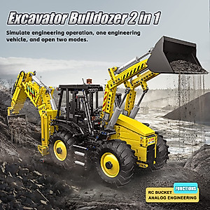 Mould King 17036 Excavator and Bulldozer 2 in 1, RC Bulldozer Building Set for Boys, APP Remote Control Truck Construction Vehicles Model with Motors, Gift Toy for Kids, 2239 Pieces