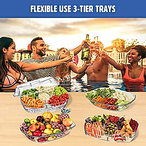 LIMOEASY Chilled Veggie Tray, 15 Inch Clear Party Platter with 4 Compartments, Ice Serving Bowl with Lid, Cold Food Buffet Server for Fruit, Vegetable, Appetizer, Shrimp