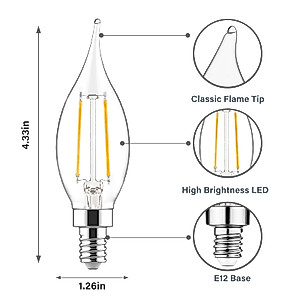 Sengled E12 Led Bulb Dimmable, Candelabra Led Light Bulbs 60 Watt Equivalent, CA10 Flame Tip Chandelier Light Bulbs, 5000K Daylight Candle Light Bulbs for Chandeliers, Ceiling Fan, Pendant, 12 Pack