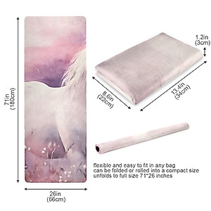 GOODOLD Unicorn Pattern Pink Yoga Mat, 71 x 26 Inch Non-slip Yoga Mats Folding Travel Exercise Mat Indoor Outdoor Gym Pilates with Storage Bag for Women Men