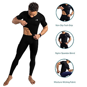 CompressionZ Men's Short Sleeve Compression Shirt - Athletic Base Layer (Black, Large)