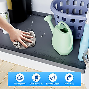 Under Sink Mat, 28'' x 22'' Silicone Under Sink Liner, Waterproof Shelf Liner with Drain Hole, Kitchen Bathroom Cabinet Mats (Grey)
