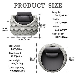 ercimi Aluminum Patio Sofa Outdoor&Indoor Single Sofa,All-Weather Wove Patio Chair, Single Armchair Patio Seating with Soft Cushion for Balcony Garden