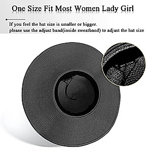 Women Wide Brim Straw Hats,Folable Floppy Sun Hats for Women Uv Protection,Summer Beach Packable Sun Hats UPF 50+ Black