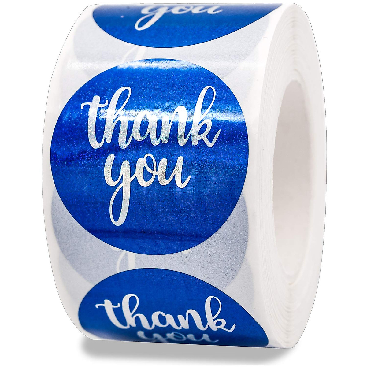 Abeike Thank You Label Sticker 1.5 Round, 500 Labels per Roll, Thank You Sticker for Birthday, Wedding, Gift, Bridal Shower. (Blue -Silver)