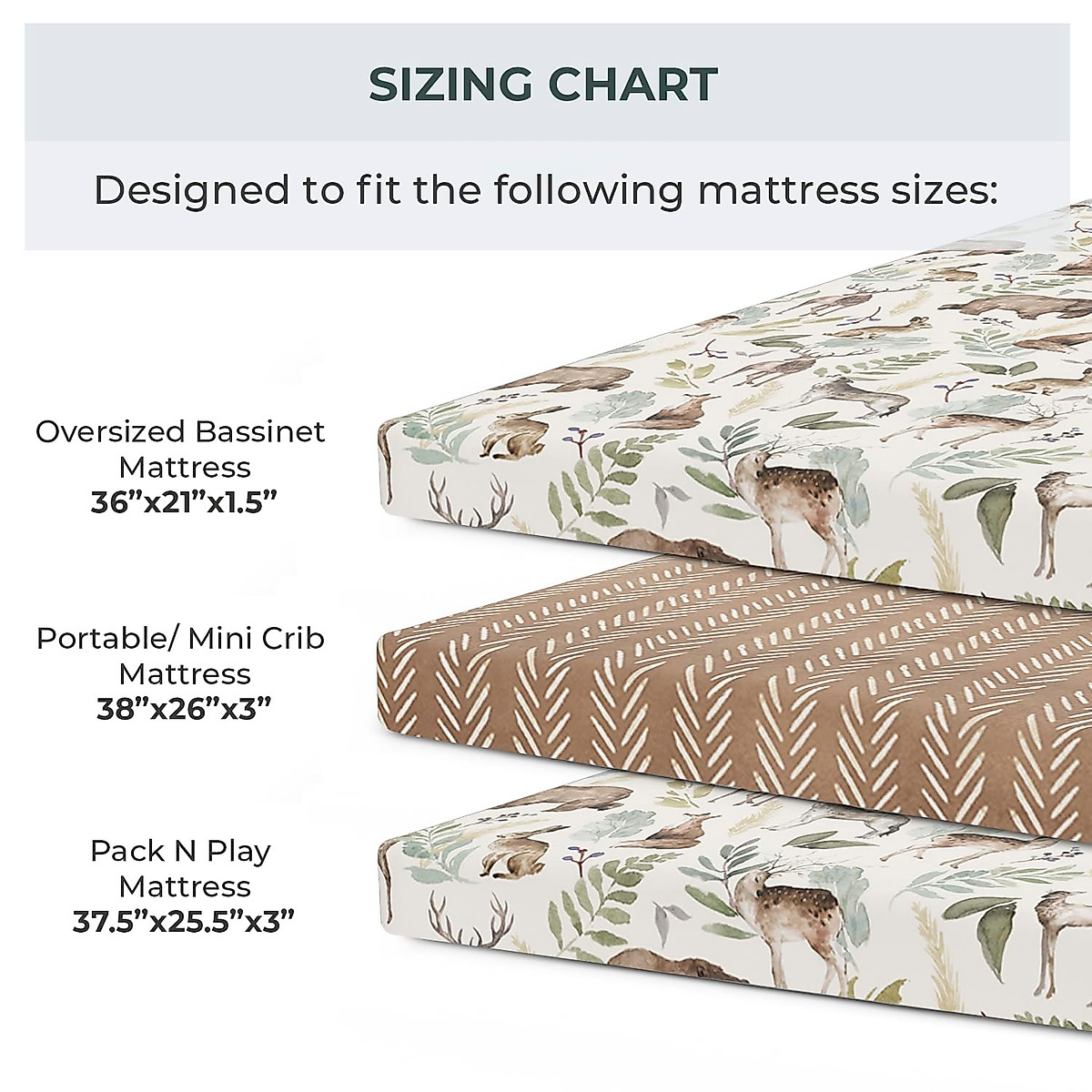 Pobibaby - 2 Pack Premium Pack N Play Sheets Fitted for Standard Pack and Plays and Mini Cribs - Ultra-Soft Cotton Blend, Stylish Woodland Pattern, Safe and Snug for Baby (Wildlife)