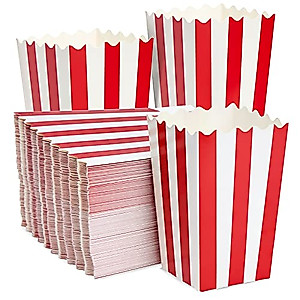 BLUE PANDA Set of 100 Mini Popcorn Favor Boxes - 3x5 Snack Containers for Carnival Party Supplies, Movie Night, Birthdays, Red and White, 20 Ounce, 3.3 x 5.6 Inches