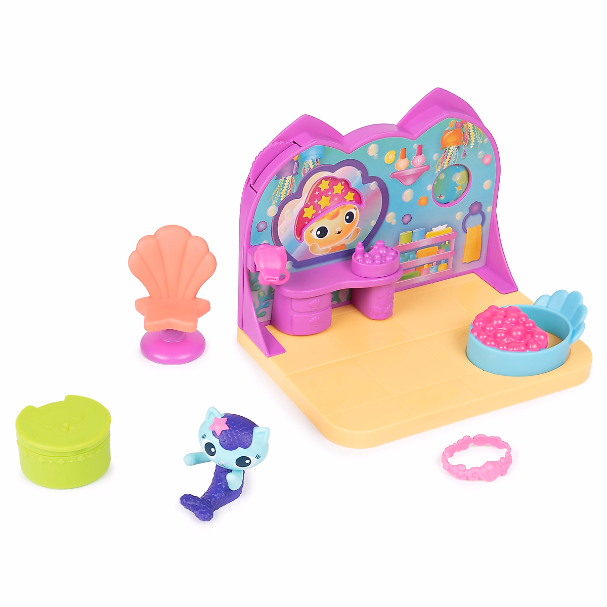 Gabby’s Dollhouse, MerCat’s Spa Room Playset, with MerCat Toy Figure, Surprise Toys and Dollhouse Furniture, Kids Toys for Girls & Boys 3+