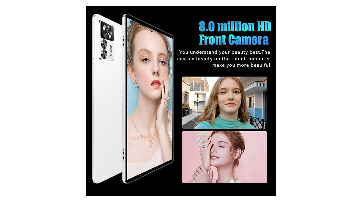 DAUZ 10.1 Tablet, 8GB RAM 256GB ROM White 7000mAh 100‑240V Octa Core 4G Unlocked HD Tablet for ...