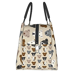 Dog Pitbull Heads Lunch Bag Portable Large Insulation Tote Cooler Cooling Box