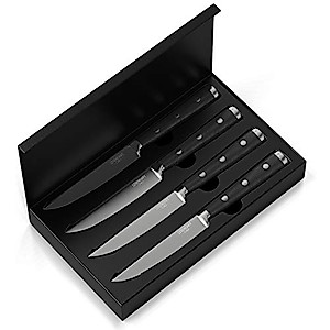 LEGENDARY CHEF Super Sharp Premium Steak Knife Non Serrated- High Carbon Stainless Steel Steak Knives Set of 4 - Triple Rivet Black Walnut Handles