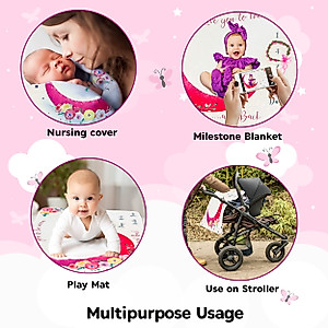 Baby Monthly Milestone Blanket for Boys and Girls 60 x 40 Inch Thick Fleece Baby Month Blanket with 2 Felt Frames Newborn Photography Prop Photo Blanket (Floral Moon)