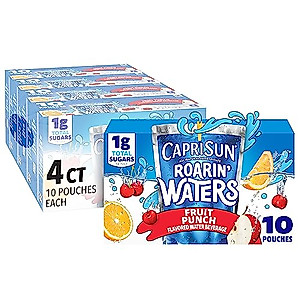 Capri Sun Roarin' Waters Fruit Punch Wave Naturally Flavored Water Kids Beverage (40 ct Pack, 4 Boxes of 10 Pouches)