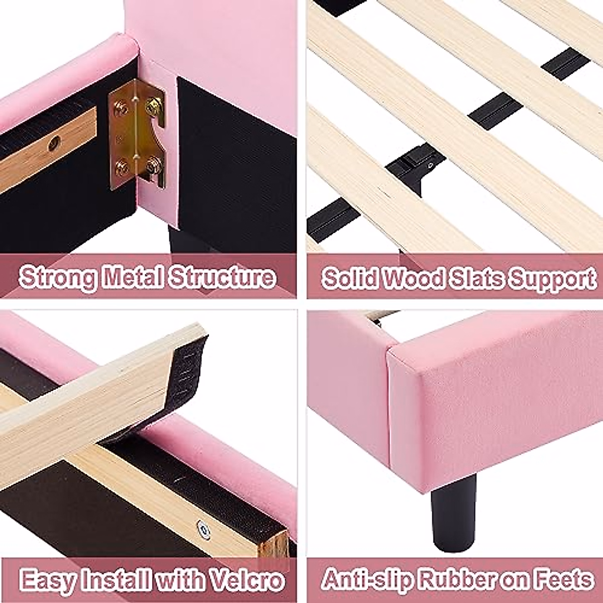 VECELO Kids Twin Bed Frame with Upholstered Headboard, Princess Beds for Girls, 12 Wooden Slats Support, No Boxing Spring Needed