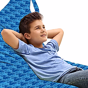 Ambesonne Nautical Lounger Chair Bag, Wavy Sea Lines Japanese Grunge Pacific Beach River Murky Water Illustration, High Capacity Storage with Handle Container, Lounger Size, Blue