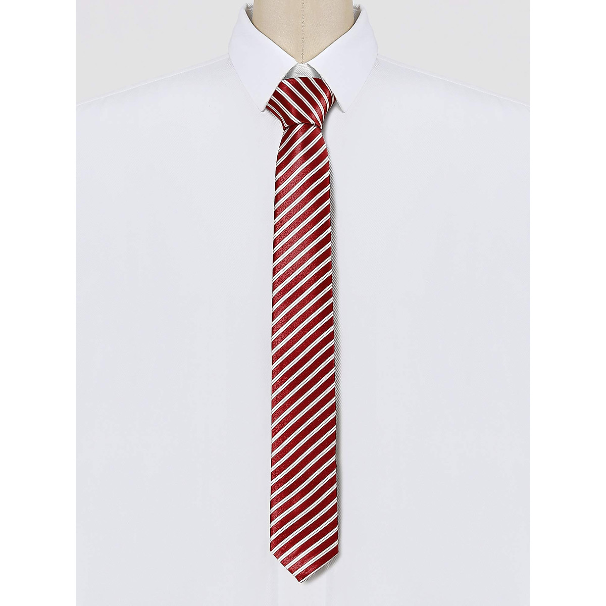 Allegra K Men's Stripe Classic Self-Tied Necktie Skinny Tie Slim Ties for Business Casual One Size Red
