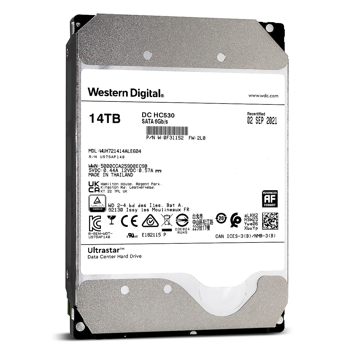 Western Digital 14TB Ultrastar DC HC530 SATA HDD - 7200 RPM, SATA 6 Gb/s, 512MB Cache, 3.5" - WUH721414ALE604 (Renewed)