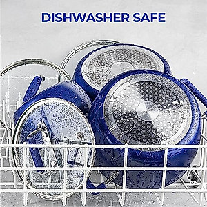 Granitestone 6 Pc Stackable Pot Set, Nesting Non Stick Pots with Lids, Cooking Pots Set, Stock Pot Set with 1.5/3 / 5 Qt Pots with Lids, Induction Cookware, Dishwasher Safe, Non Toxic - Blue