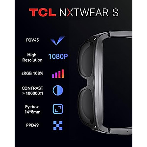 RayNeo XR Glasses - TCL NXTWEAR S with 201" Micro OLED, 1080P Video Display Glasses, Dynamic Stereo Sound, 3D Movie, Multi-Window Work, Watch and Game on PC/Android/iOS/Consoles/Cloud (Not RayNeo X2)