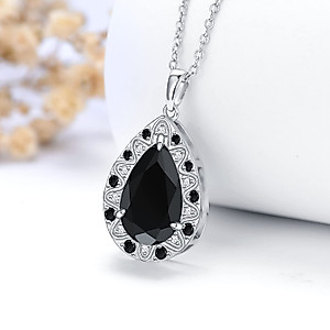 CTIEIP Sterling Silver 1/10cttw Real Diamonds and Black Onyx Necklace for Women (I2-I3 Clarity)