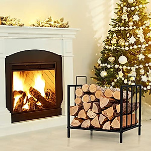 Tangkula Firewood Rack, Heavy Duty Logs Stand Stacker with Convenient Side Handles, Sturdy Steel Frame & Raised Legs, Metal Log Holder Stand for Indoor Fireplace, Outdoor Patio Fire Pit Stove, Black